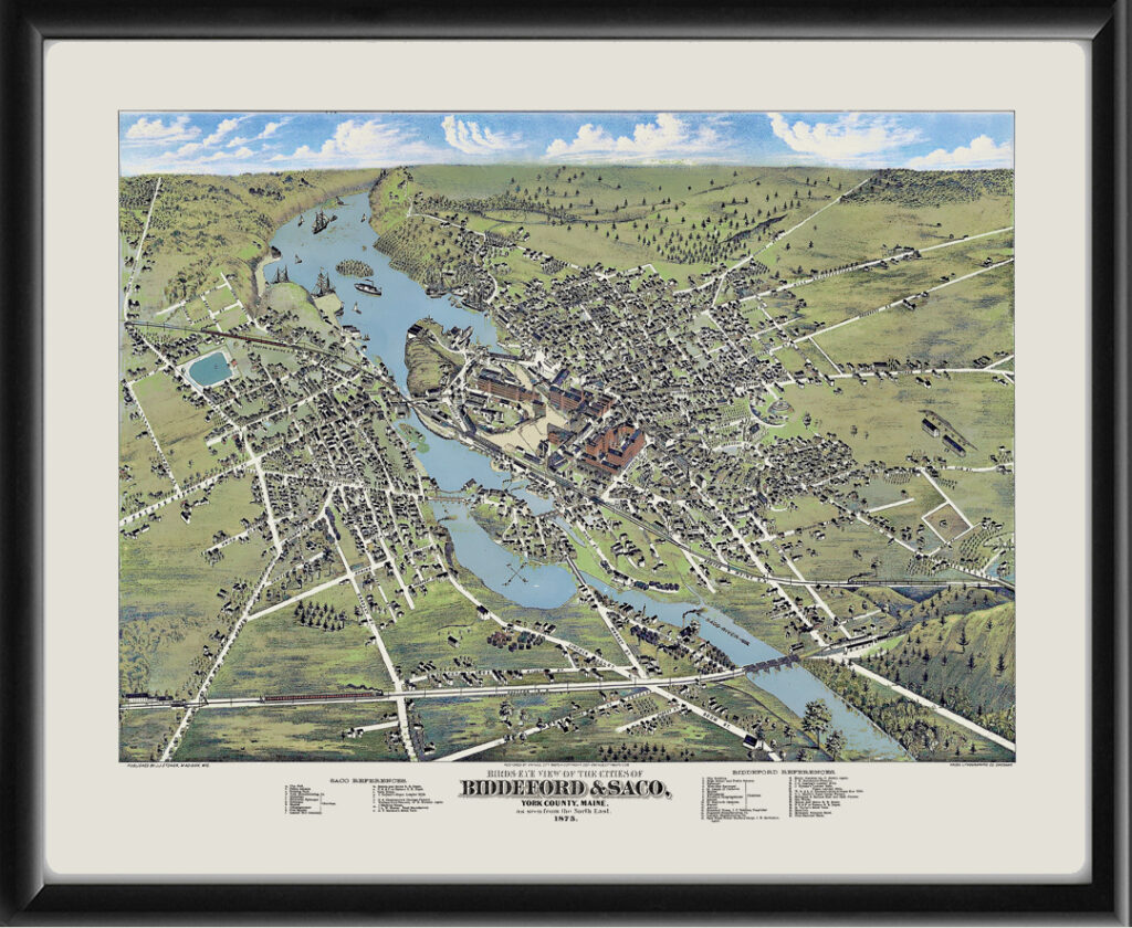 Biddeford & Saco ME 1875 (Color) - Vintage City Maps