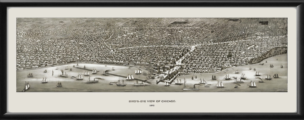 Chicago IL 1892 Alexander - Vintage City Maps, Restored Views