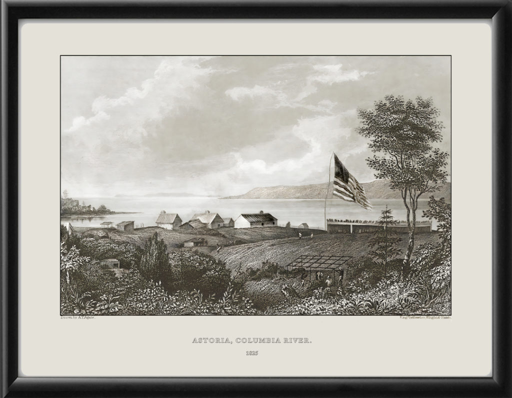 Astoria Oregon on the Columbia River 1845 - Vintage City Maps