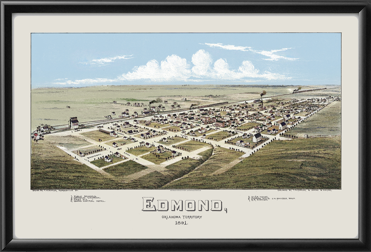 Edmond OK 1891 (Color) Restored Map | Vintage City Maps