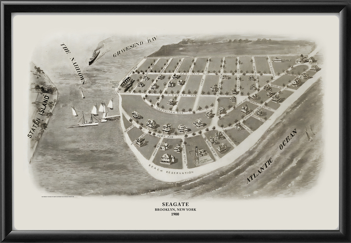 Seagate, Brooklyn NY 1900 - Vintage City Maps, Restored Views