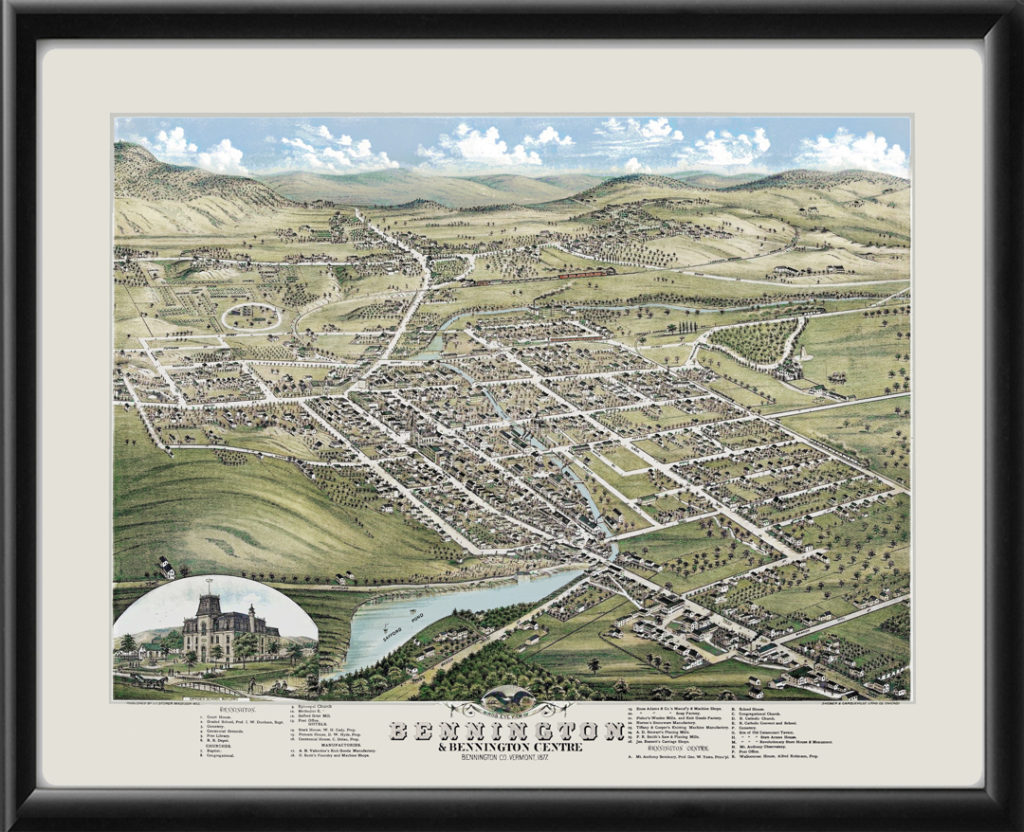 Bennington VT 1877 (Color) - Vintage City Maps, Restored Views
