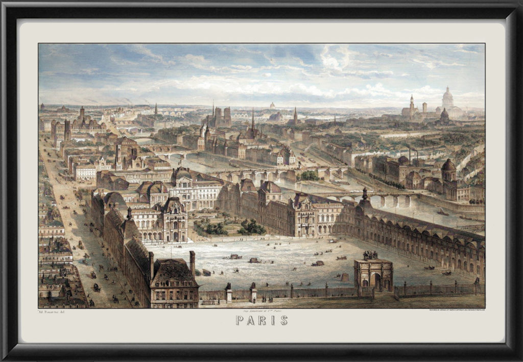 Paris France 1860 (Color) - Restored Bird's Eye View Map | Vintage City ...