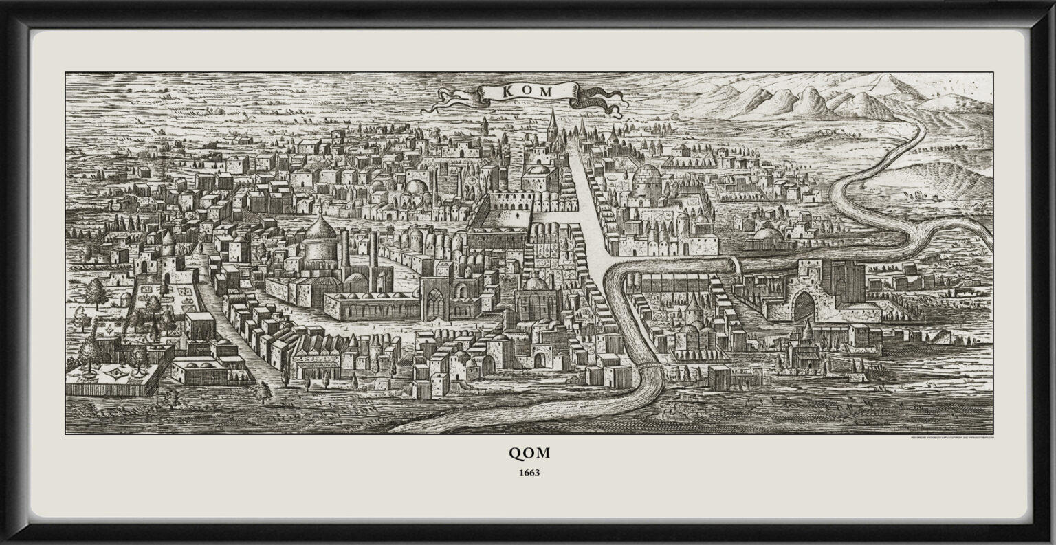 Qom Iran 1663 Restored Map | Vintage City Maps