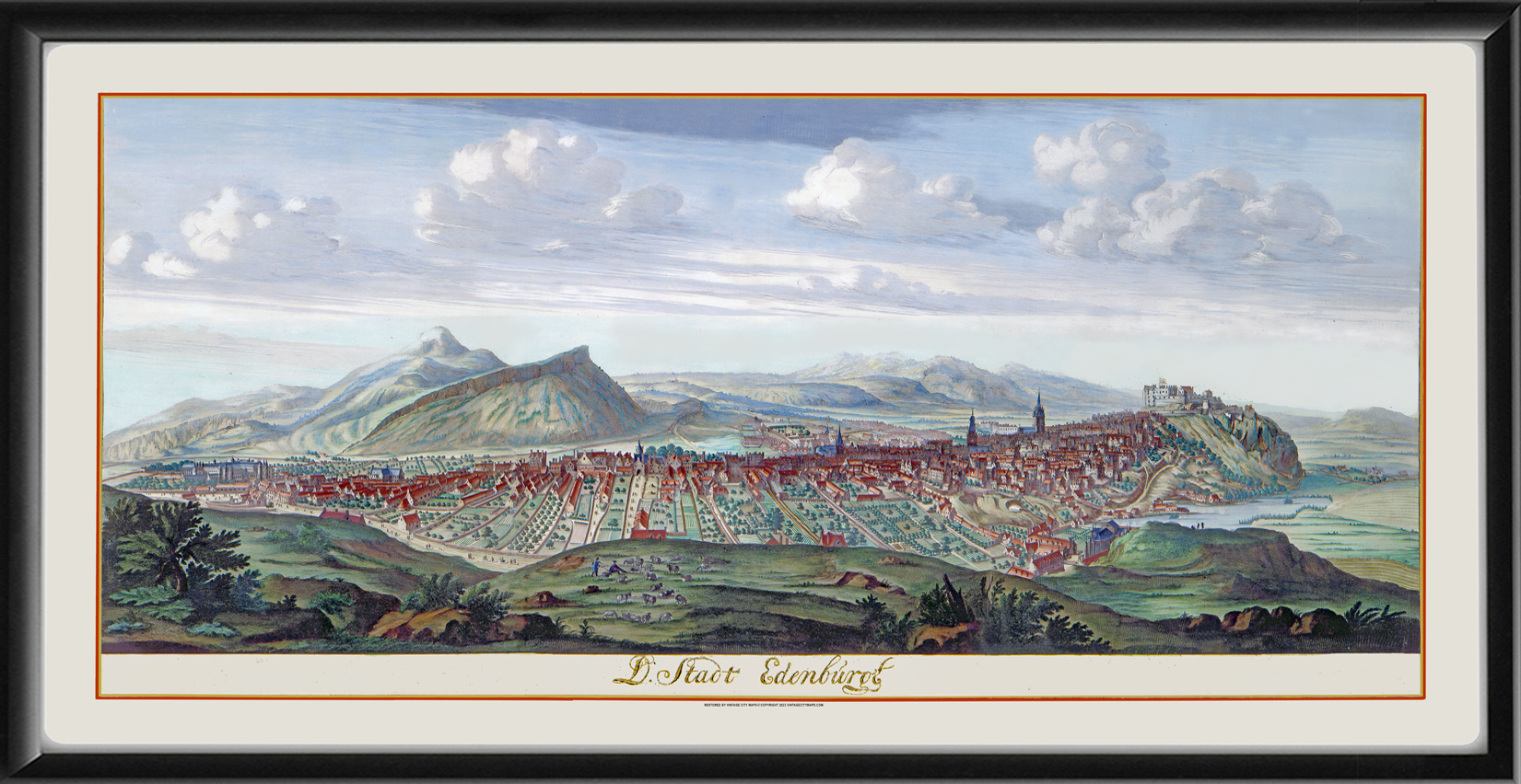 Edinburgh Scotland 1690 - Vintage City Maps, Restored City Views