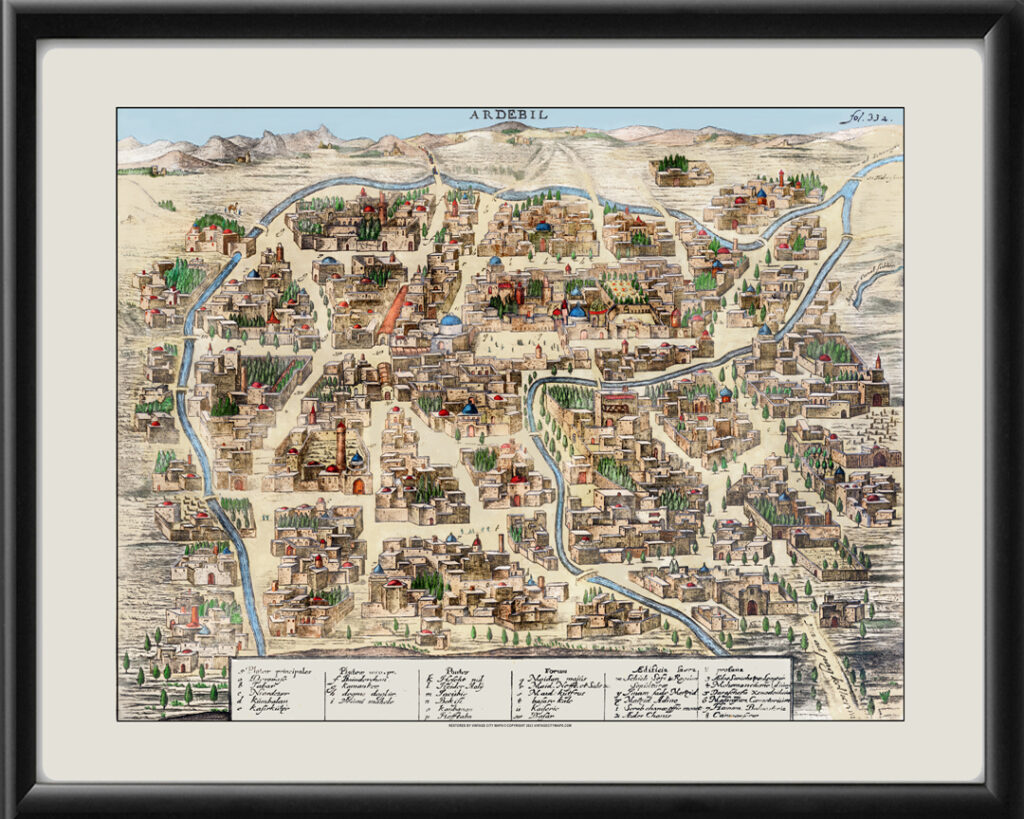 Ardabil Iran 1663 Restored Map | Vintage City Maps