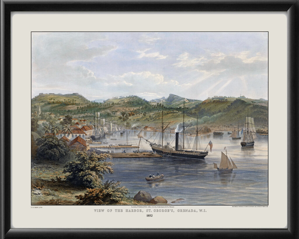 St. George's, Grenada 1852 - Vintage City Maps, Restored Views