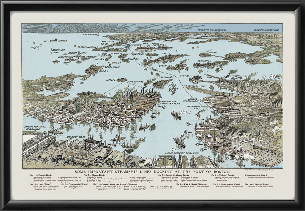 Steamship Lines Docking at the Port of Boston, 1913