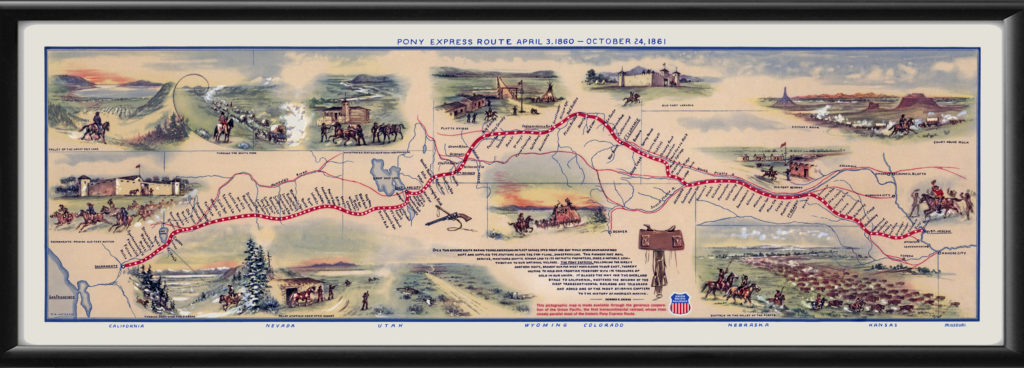 The Pony Express Route 1860-1861 - Vintage City Maps