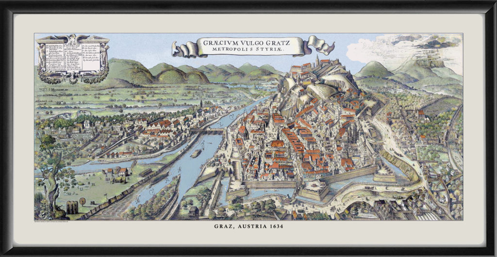 Graz Austria 1634 Restored Map | Vintage City Maps