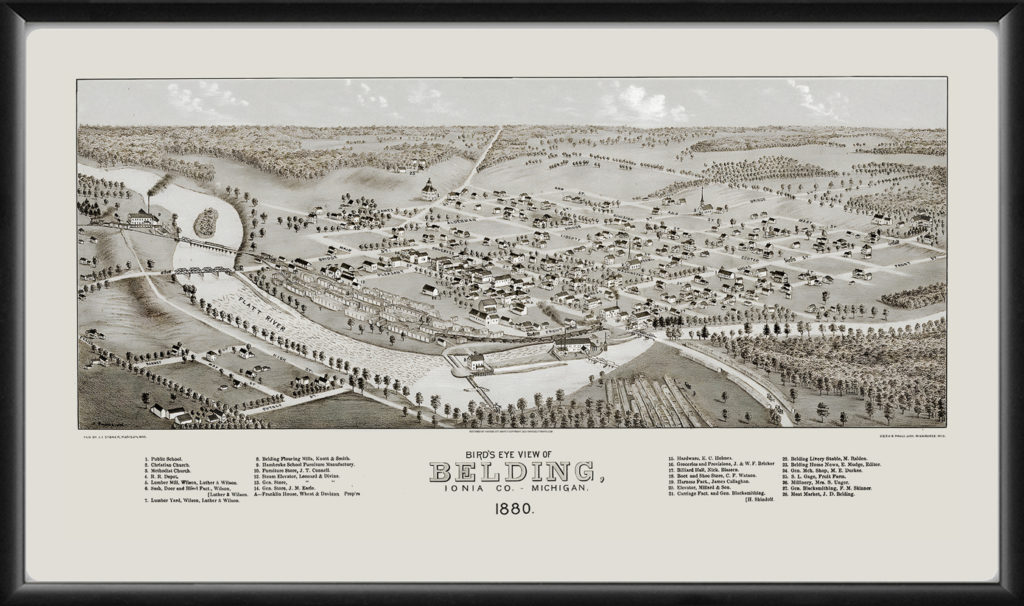 Belding MI 1880 Restored Map | Vintage City Maps