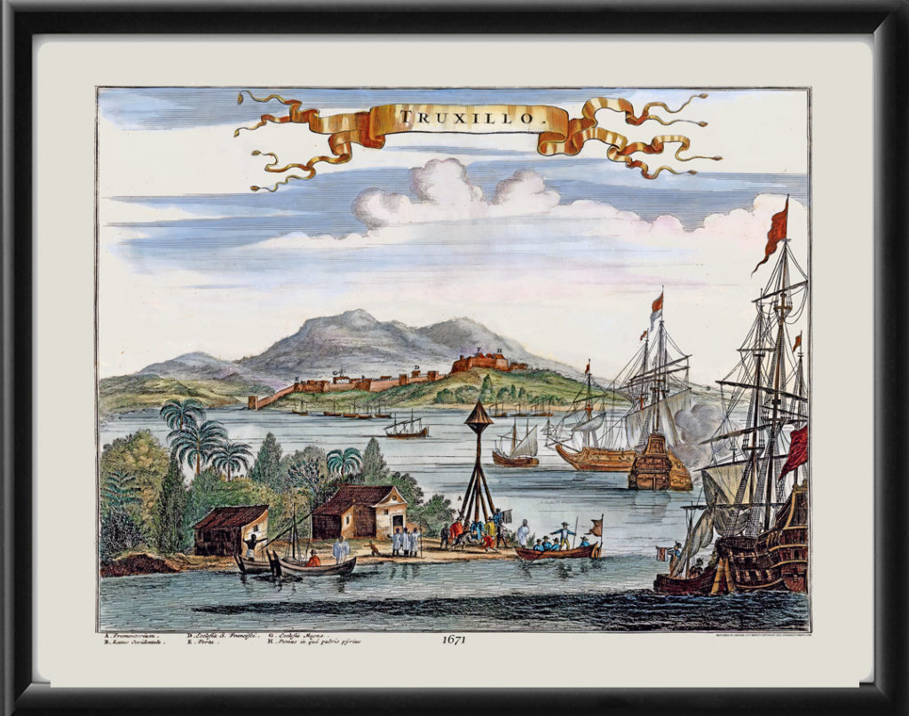 Trujillo Honduras 1671 - Restored Bird's Eye View | Vintage City Maps