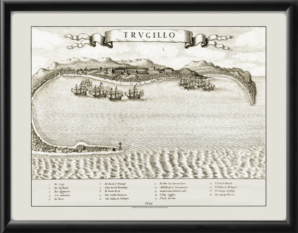 Trujillo Honduras 1644 Restored Map | Vintage City Maps