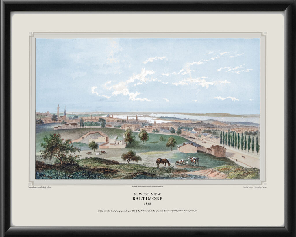Baltimore MD 1848 (Color) - Vintage City Maps, Restored Views
