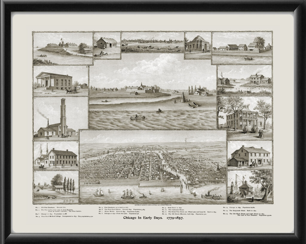 Chicago In The Early Days 1779-1857 Restored Map | Vintage City Maps