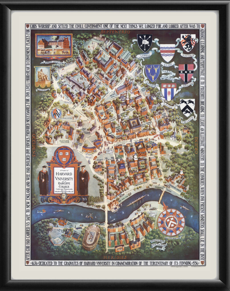 Harvard University and Radcliffe College 1935 Restored Map | Vintage ...