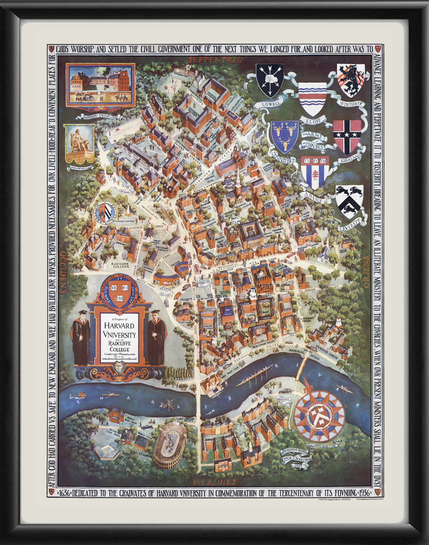 Harvard University and Radcliffe College 1935 Restored Map | Vintage ...