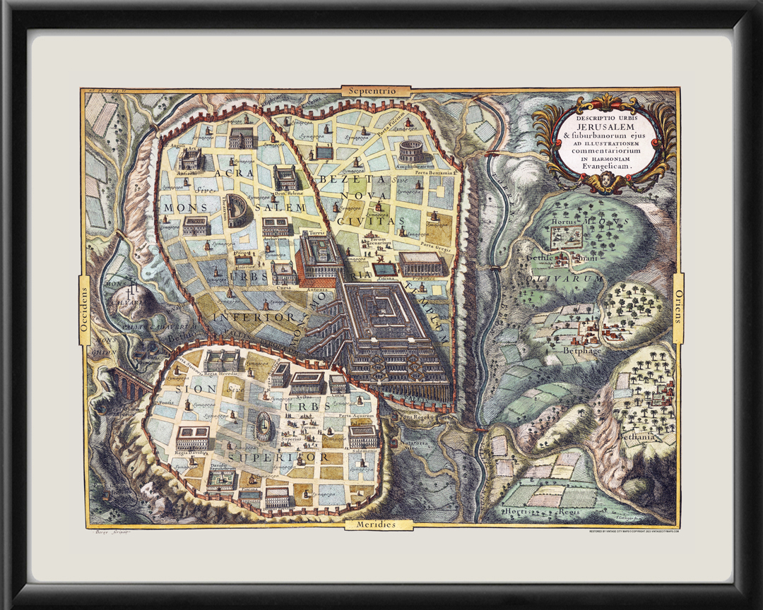 Jerusalem Israel 1700 Restored Map | Vintage City Maps