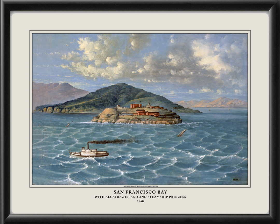 San Francisco Bay and Alcatraz 1860 Restored Map | Vintage City Maps