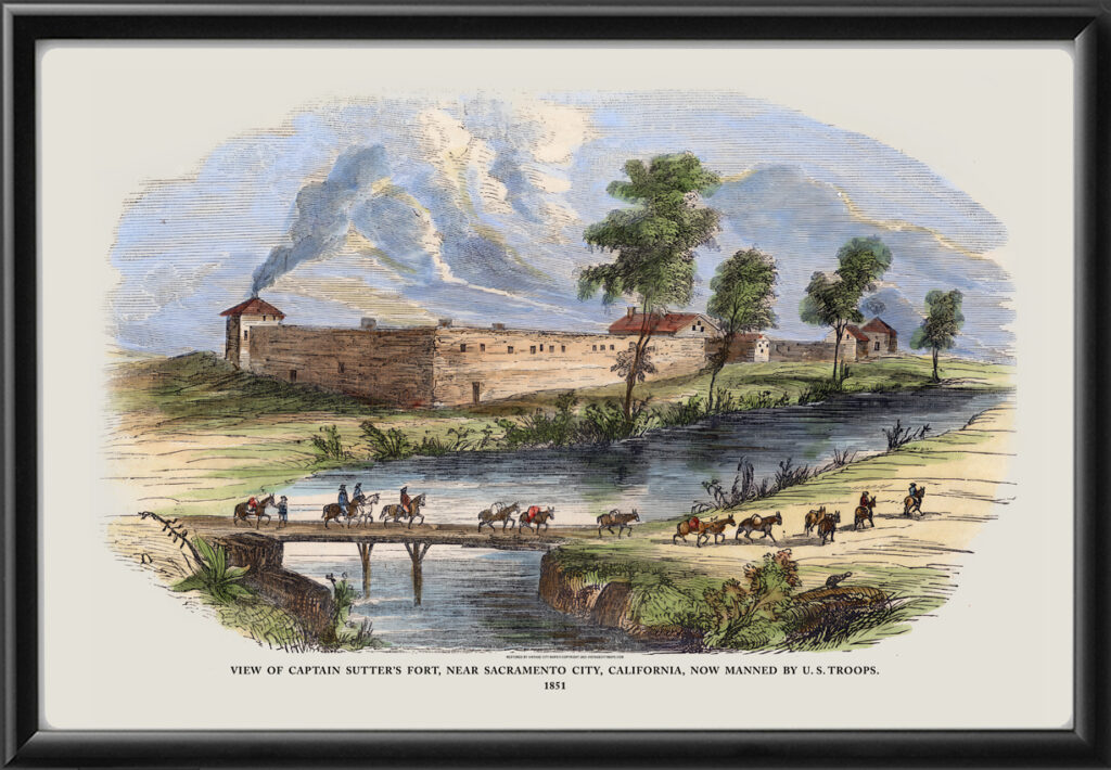 Sutter's Fort - Sacramento CA 1851 Restored Map | Vintage City Maps