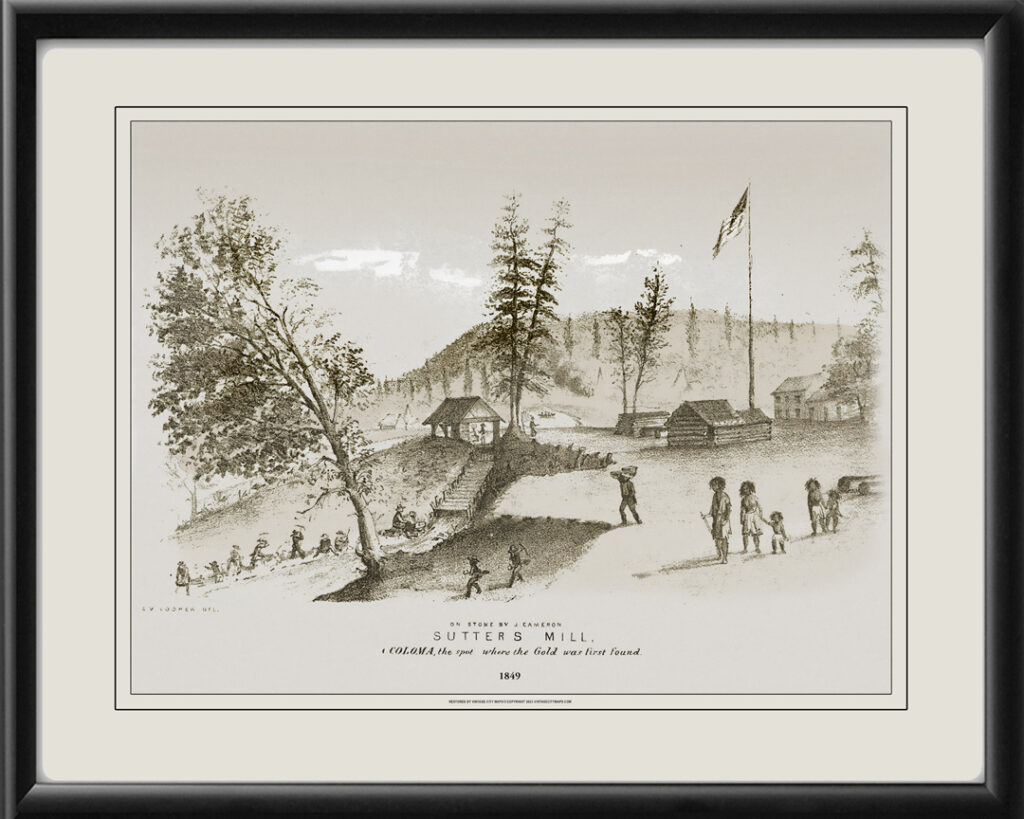 Sutter's Mill, Coloma CA 1849 Restored Map | Vintage City Maps