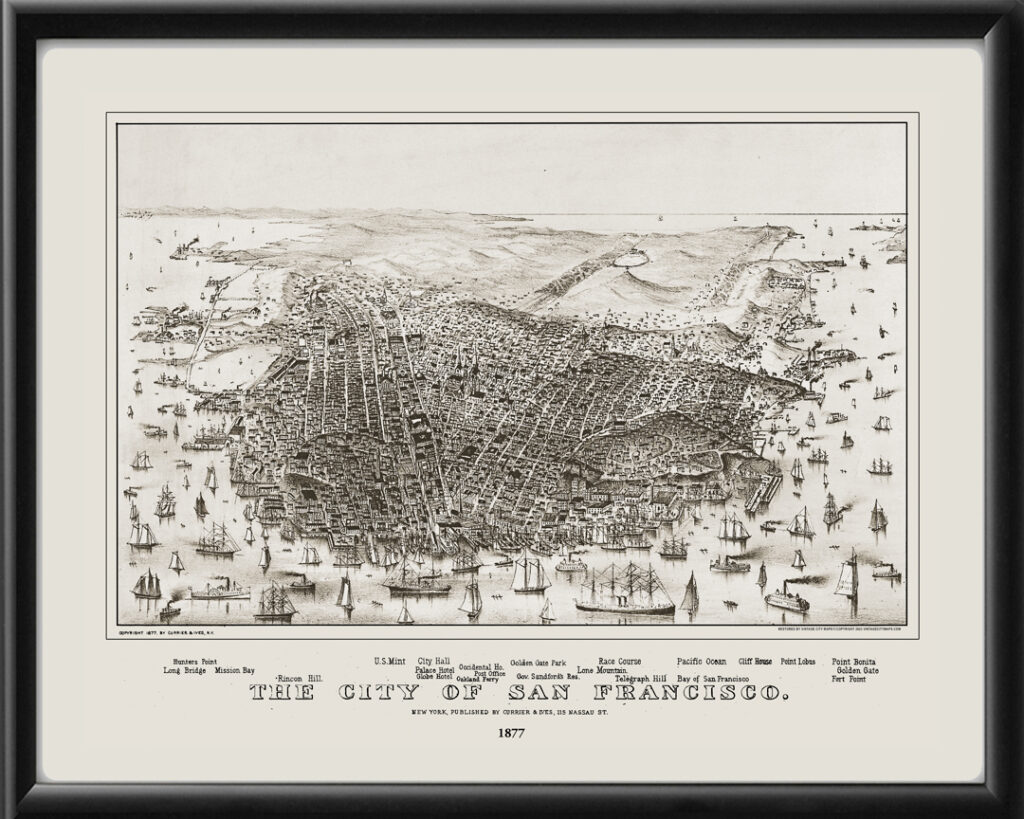 San Francisco CA 1877 Currier & Ives Restored Map | Vintage City Maps