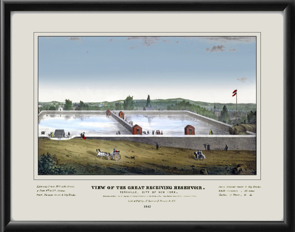 New York City NY 1842 - The Great Receiving Reservoir Restored Map ...