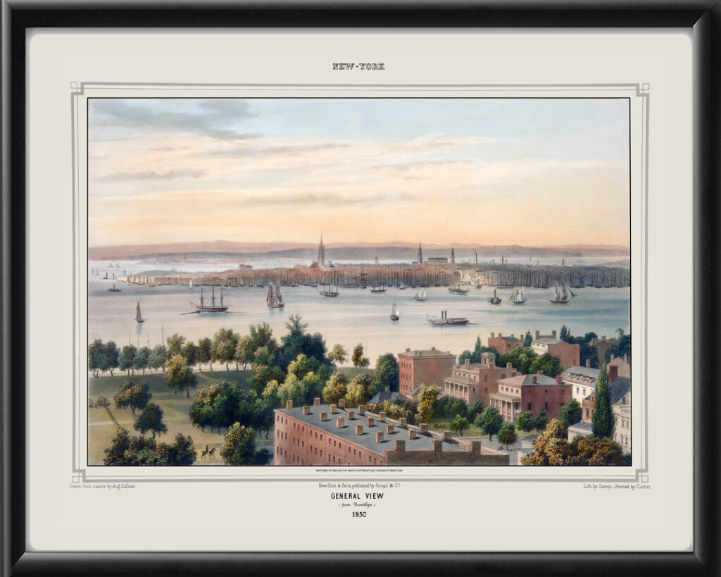 New York City View from Brooklyn 1850 - Vintage City Maps