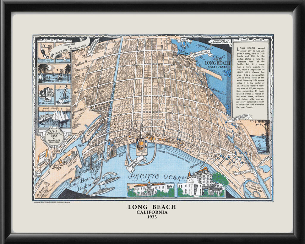 Long Beach CA 1933 Restored Map | Vintage City Maps