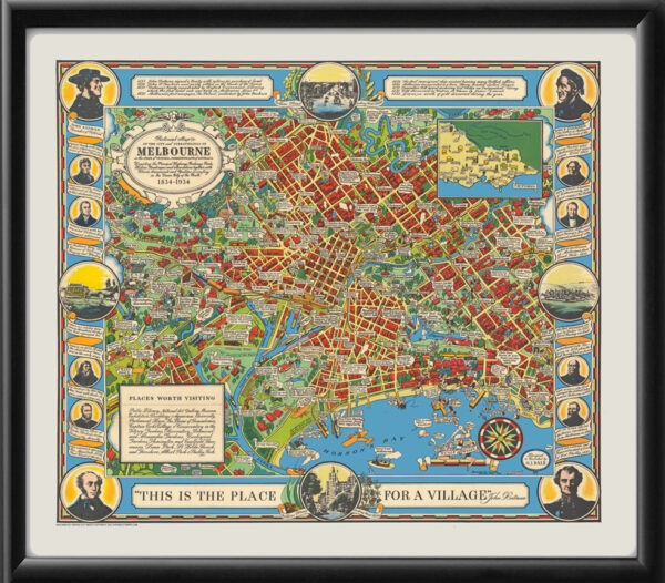 Melbourne Australia 1934 by O.J. Dale - Restored Map | Vintage City Maps