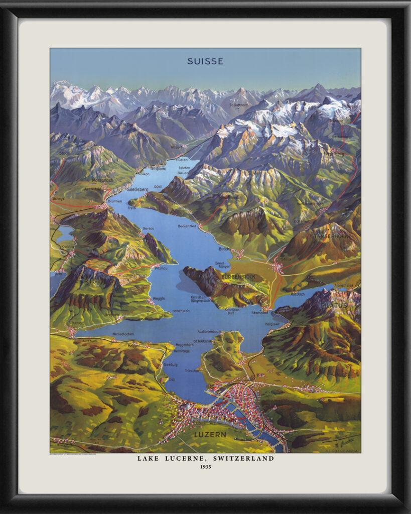 Lake Lucerne Switzerland 1840 (Color) Restored Map | Vintage City Maps