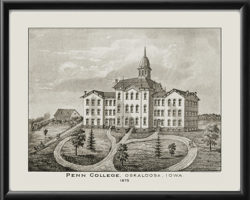 William Penn University - Oskaloosa IA 1875 Restored Map | Vintage City ...