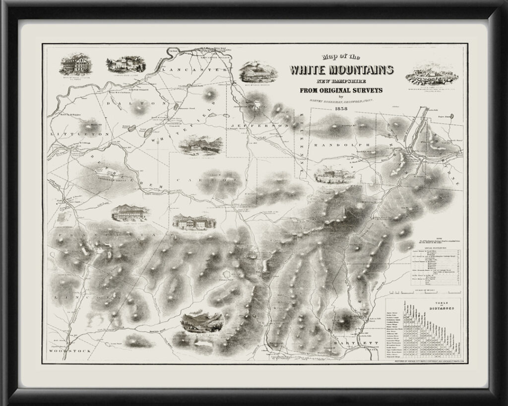 White Mountains NH 1858 - Vintage City Maps - Restored Maps