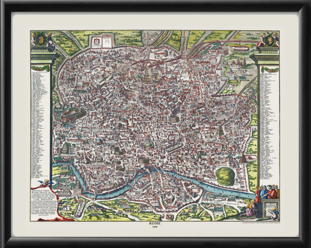 Rome Italy 1696 Restored Map | Vintage City Maps