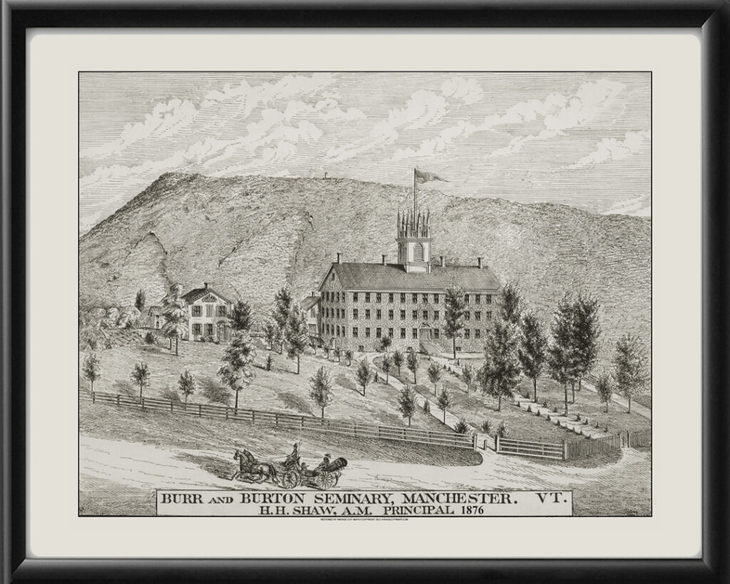 Burr & Burton Academy 1876 Manchester VT Restored Map | Vintage City Maps