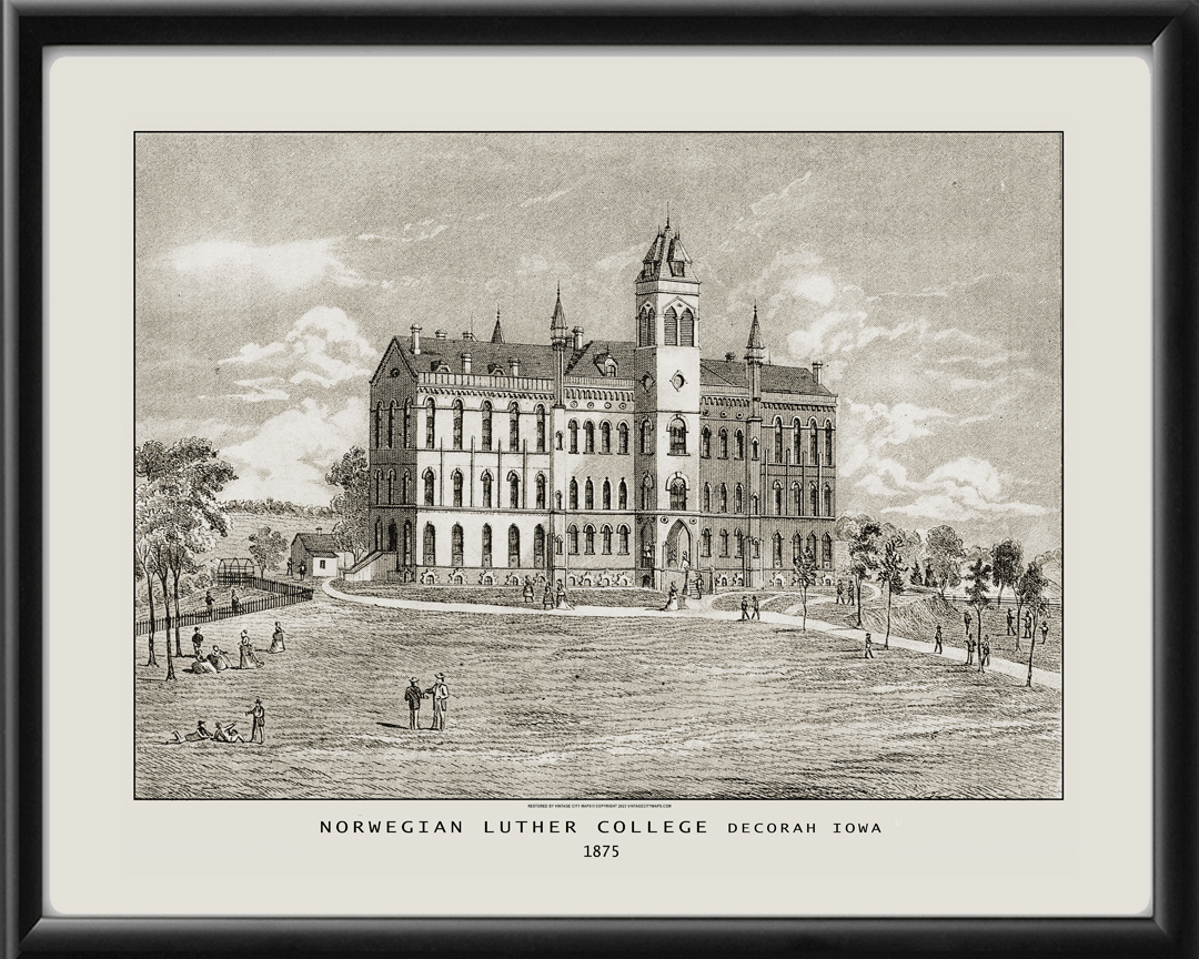 Luther College - Decorah, Iowa 1875 Restored Map | Vintage City Maps
