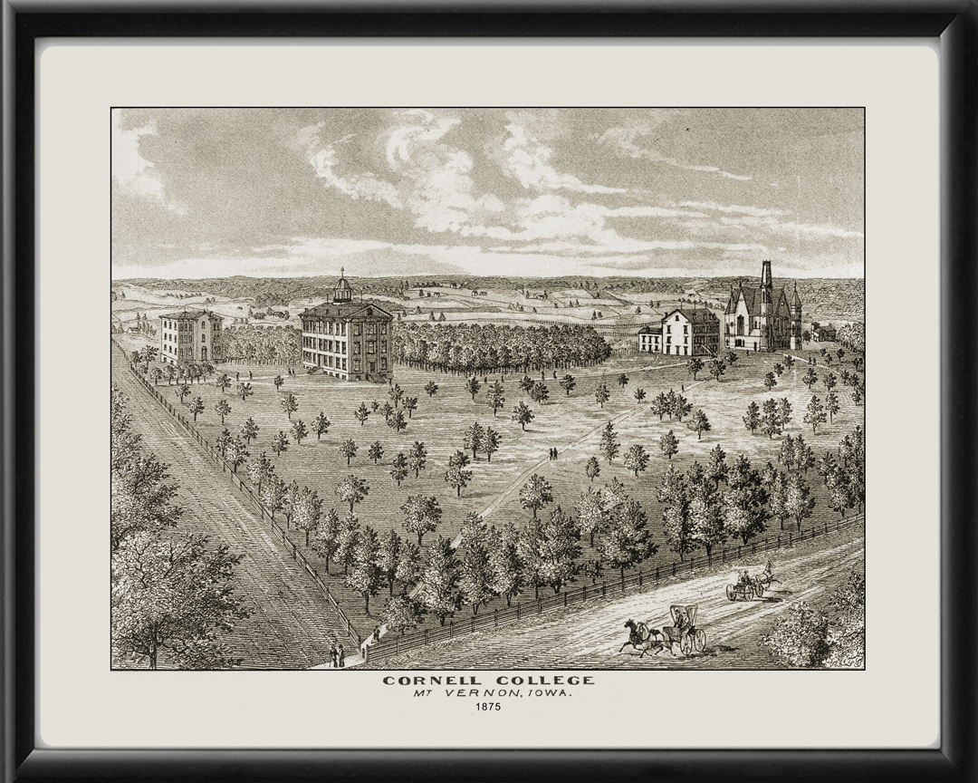 Cornell College - Mt. Vernon, Iowa 1875 Restored Map | Vintage City Maps