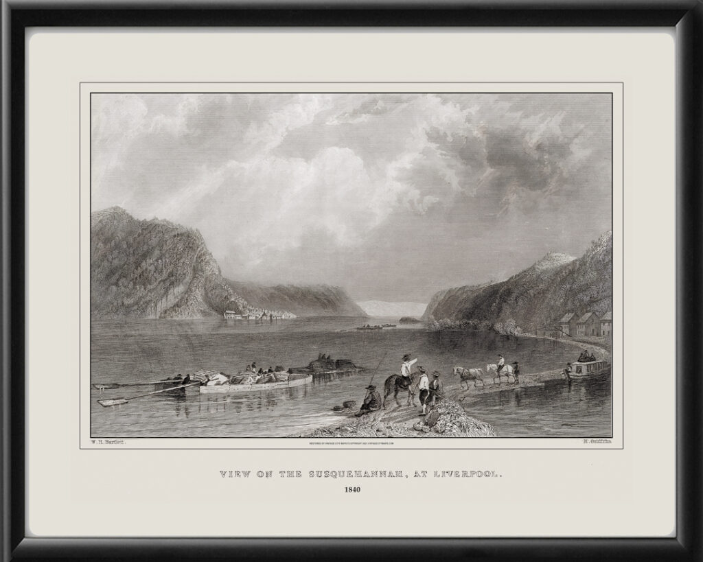 View of the Susquehanna at Liverpool,PA 1840 | Vintage City Maps