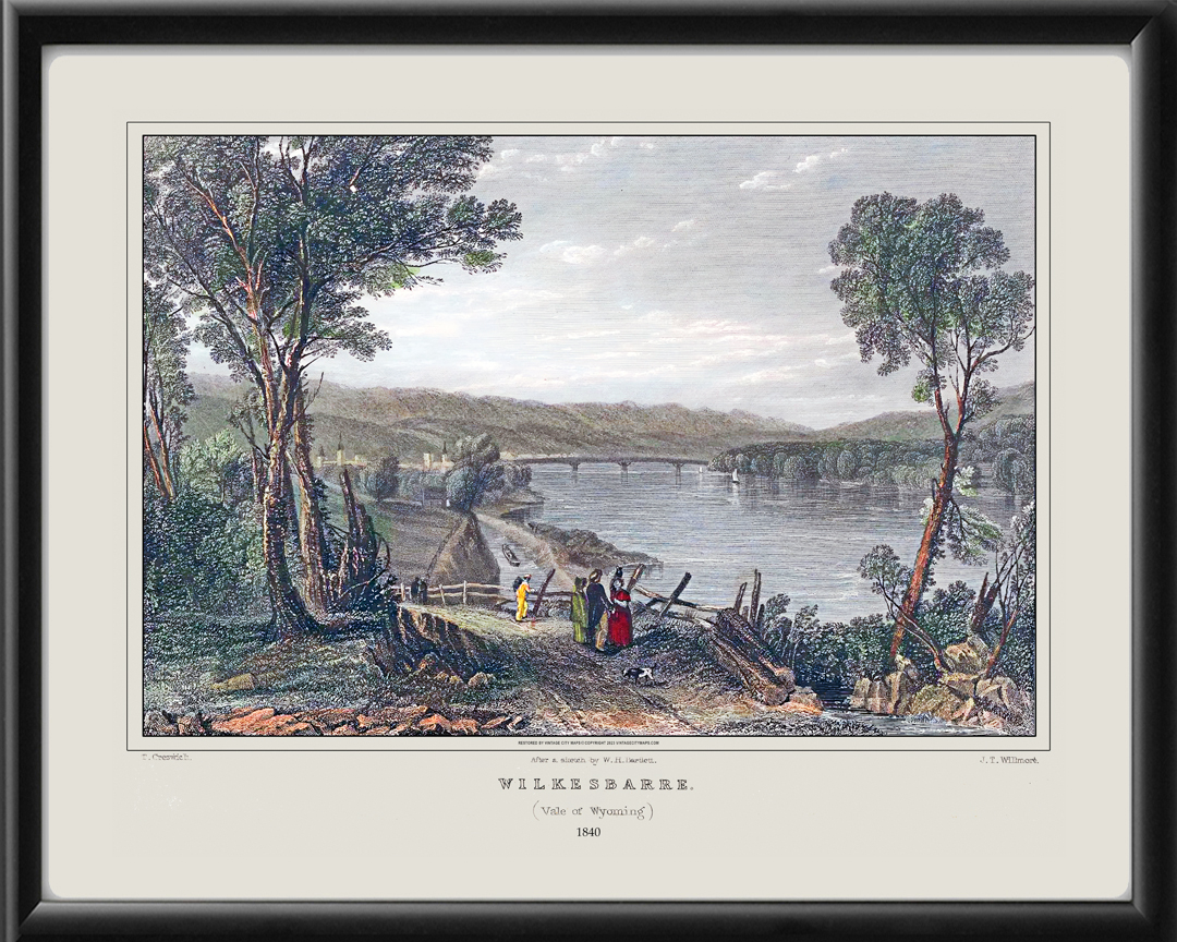 Wilkes-Barre PA 1840 Restored Map | Vintage City Maps