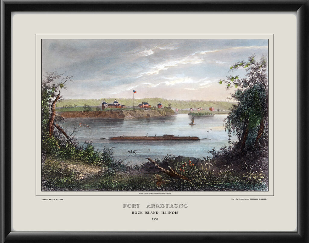 Fort Armstrong - Rock Island IL 1855 Restored Map | Vintage City Maps