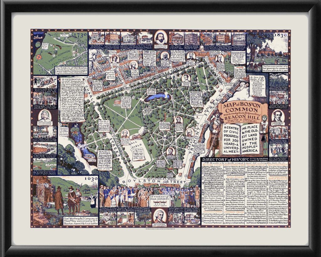 Boston MA 1930 - Boston Common | Vintage City Maps - Restored City Views