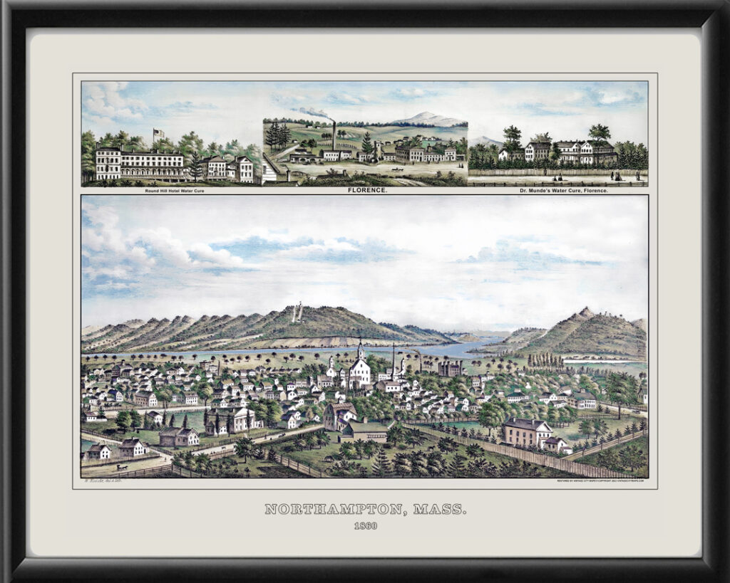 Northampton MA 1860 Restored Map | Vintage City Maps