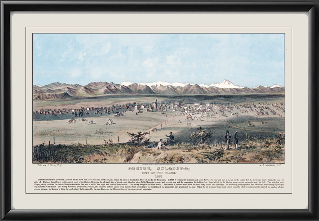 Denver CO 1866 (Color) - Vintage City Maps - Restored Bird's Eye View Maps