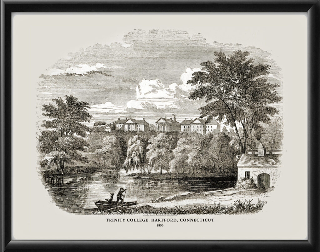 Trinity College - Hartford CT 1850 Restored Map | Vintage City Maps