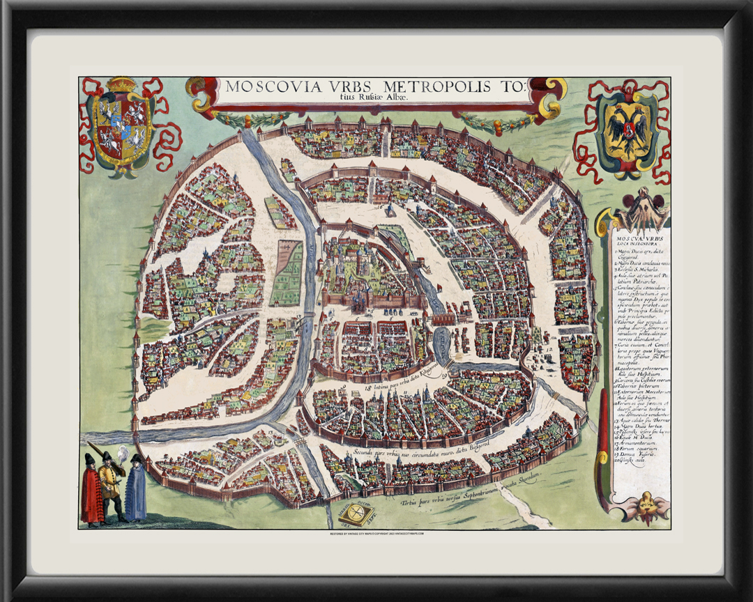 Moscow Russia 1825 Vintage City Maps, Restored City Maps