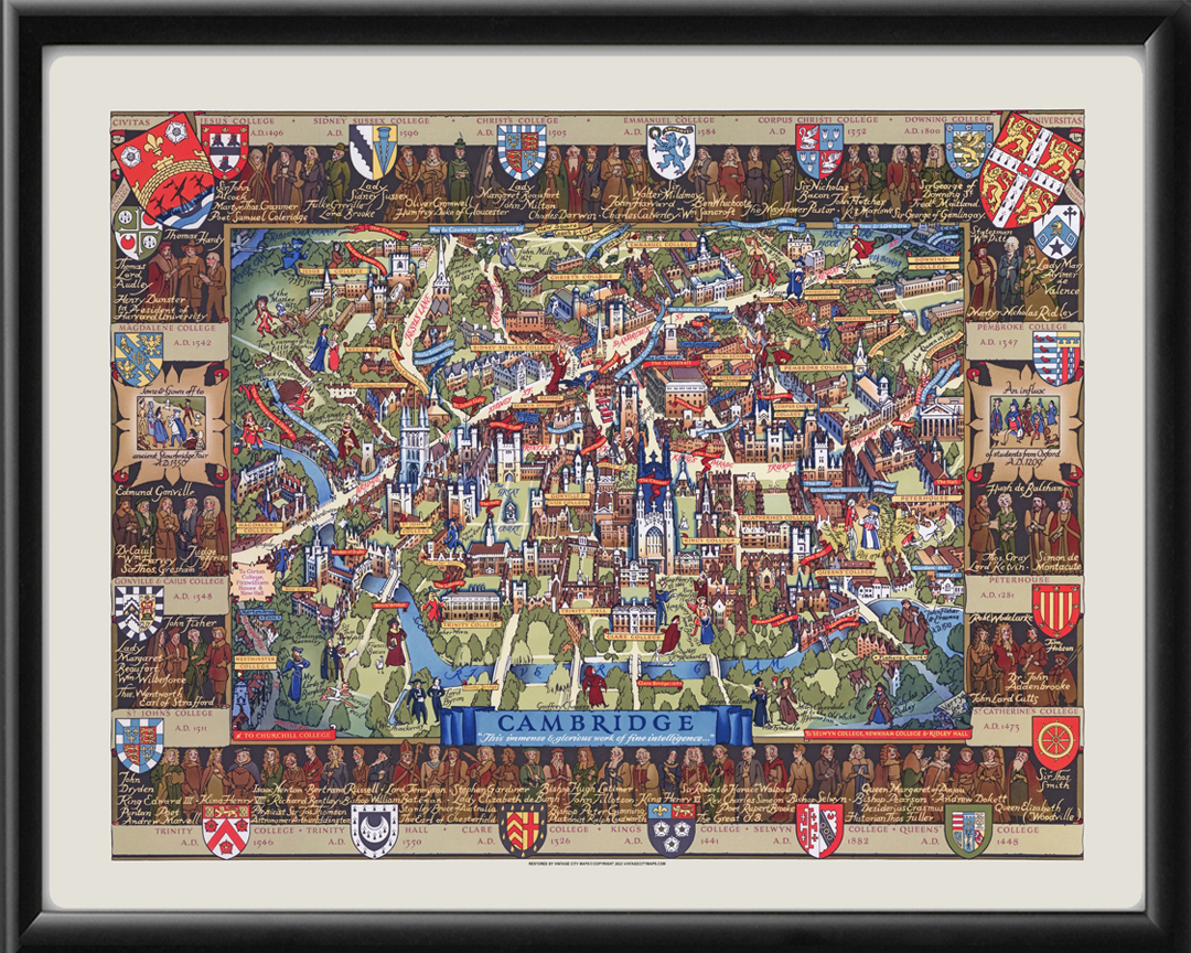 Cambridge England 1948 Restored Map | Vintage City Maps