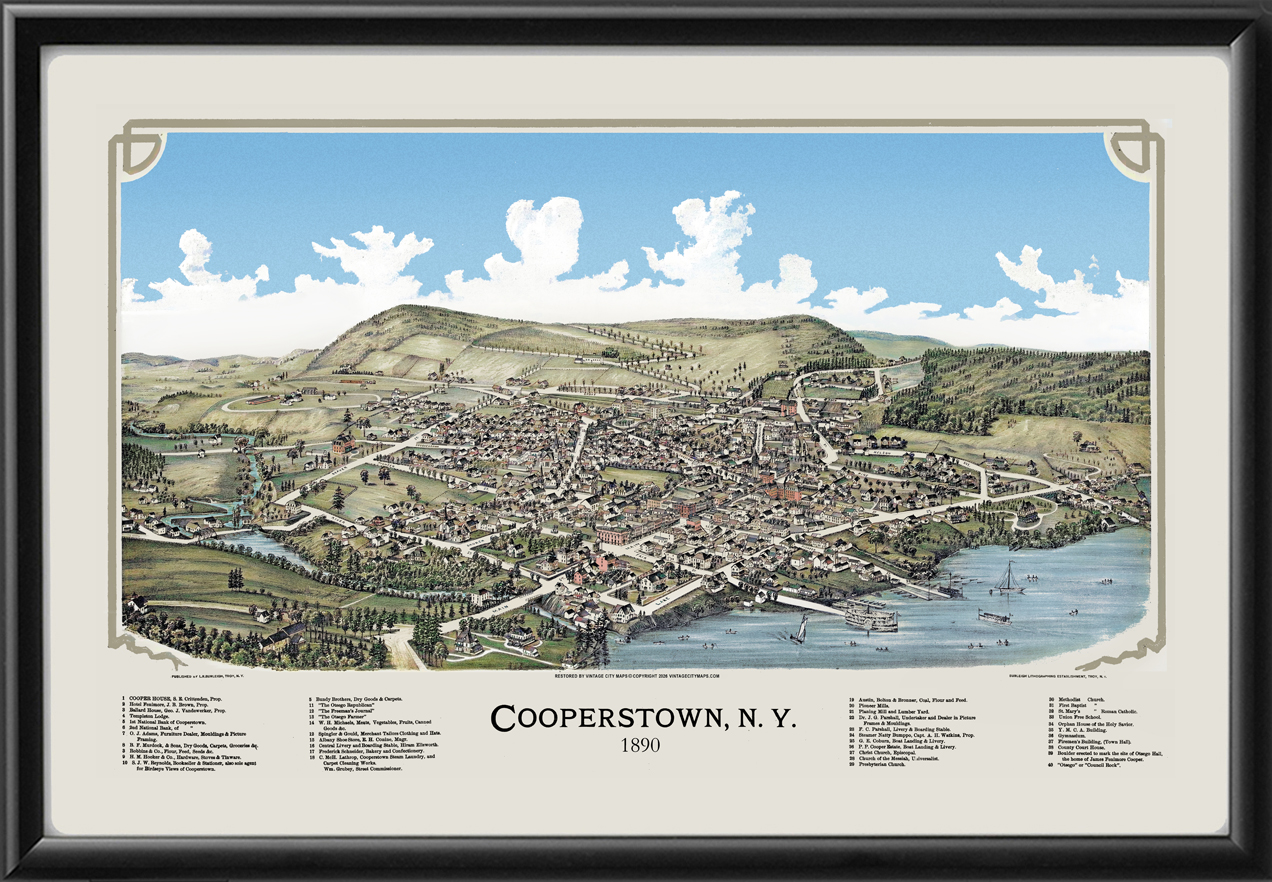 Cooperstown NY 1890 (Color) Restored Map | Vintage City Maps