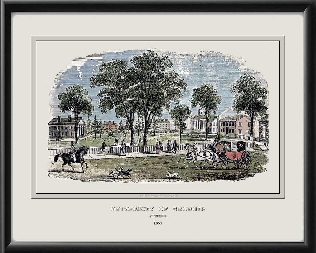 University of Georgia - Athens GA 1851 Restored Map | Vintage City Maps