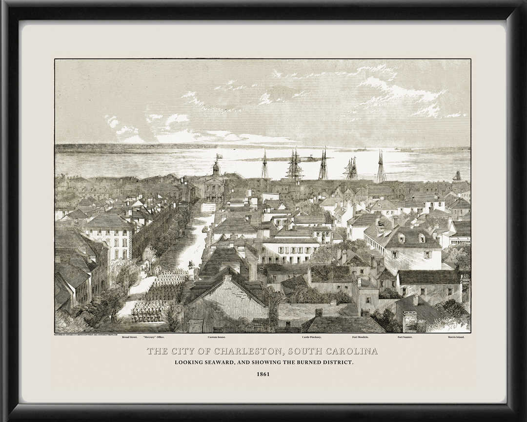 Charleston SC 1861 Restored Map | Vintage City Maps