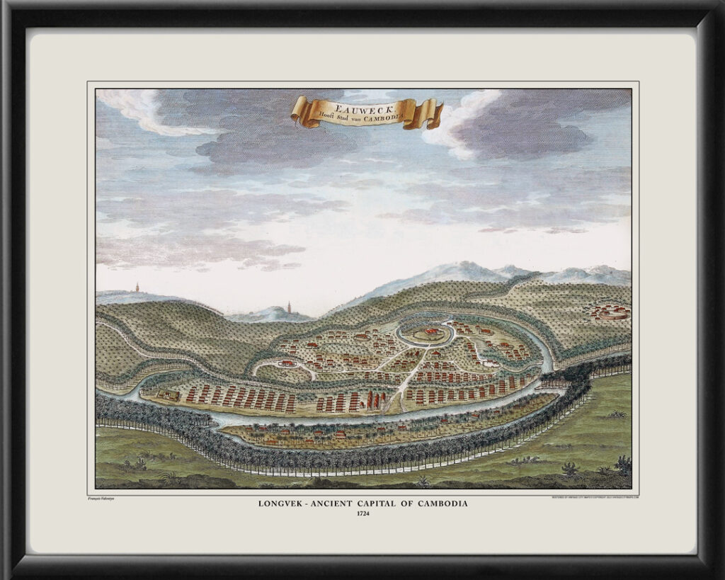 Longvek Cambodia 1724 | Vintage City Maps - Restored City Views